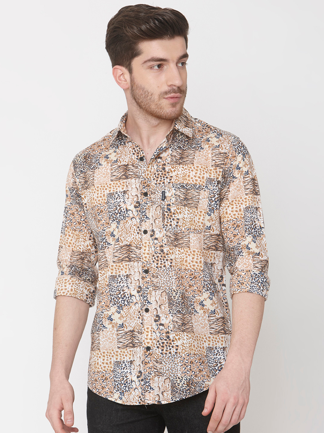 Buy Mufti Men Khaki Slim Fit Animal Print Casual Shirt - Shirts for Men ...