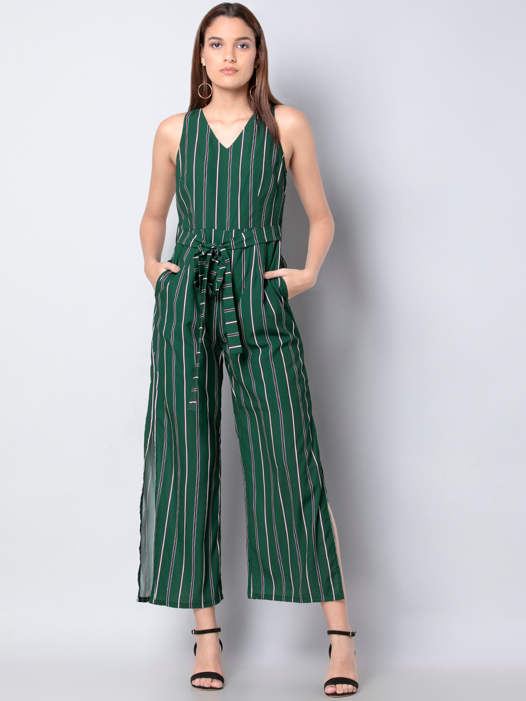 Buy FabAlley Women Green & White Striped Basic Jumpsuit - Jumpsuit for ...
