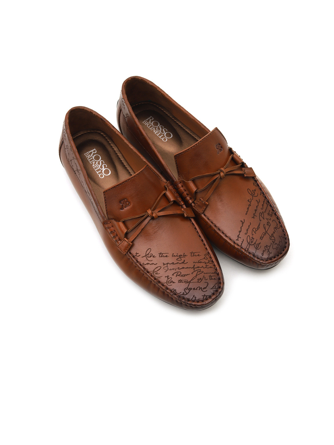 Buy ROSSO BRUNELLO Men Tan Brown Solid Leather Formal Loafers - Formal ...