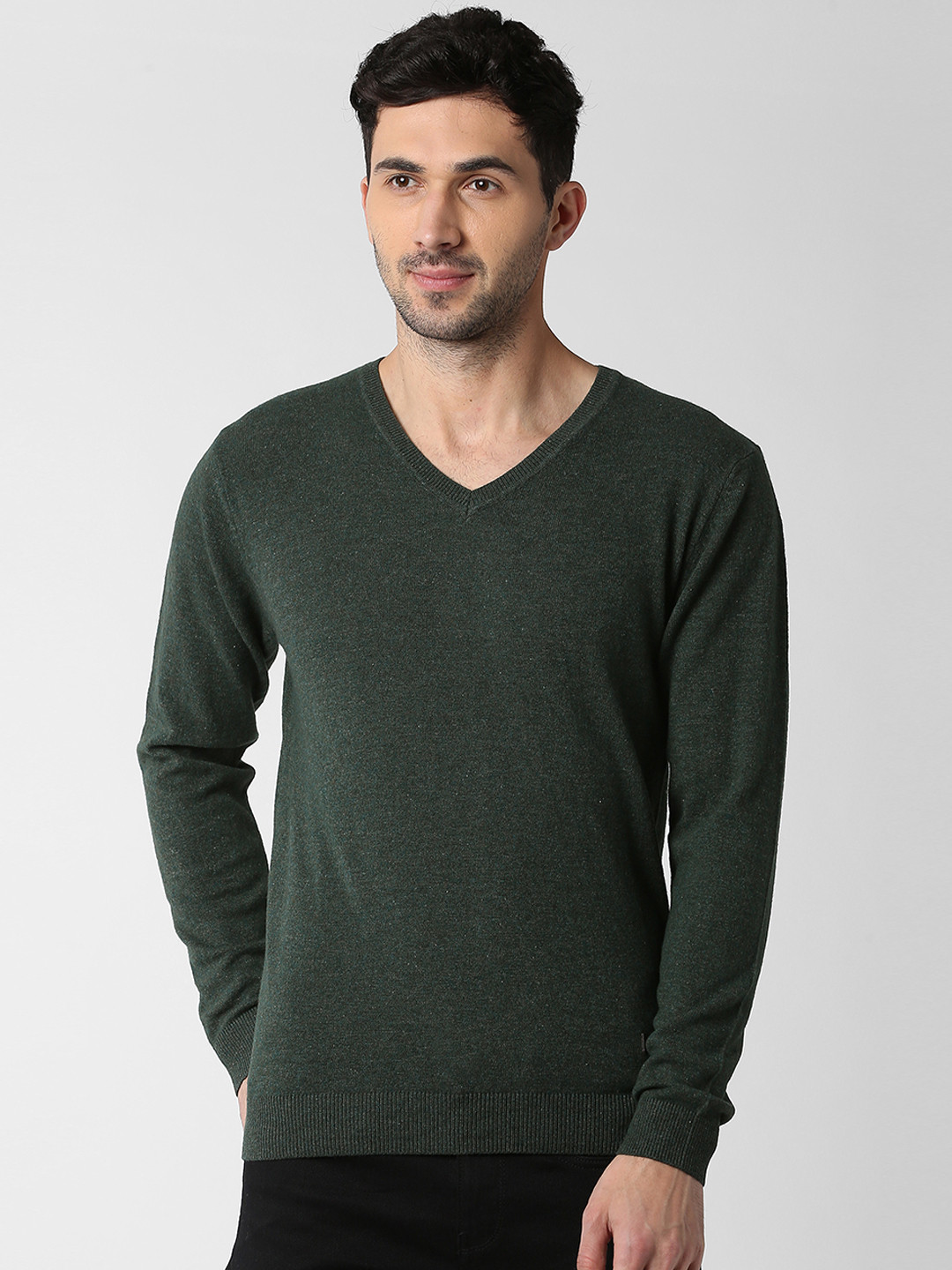 Buy Peter England Casuals Men Green Solid Pullover Sweater - Sweaters ...