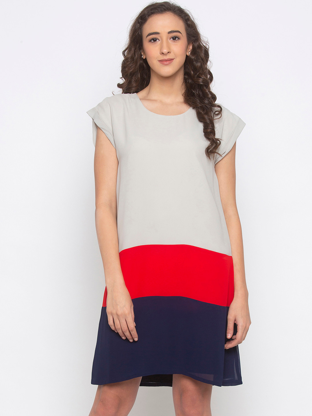 Buy Iti Women Off White & Red Colourblocked A Line Dress - Dresses for ...