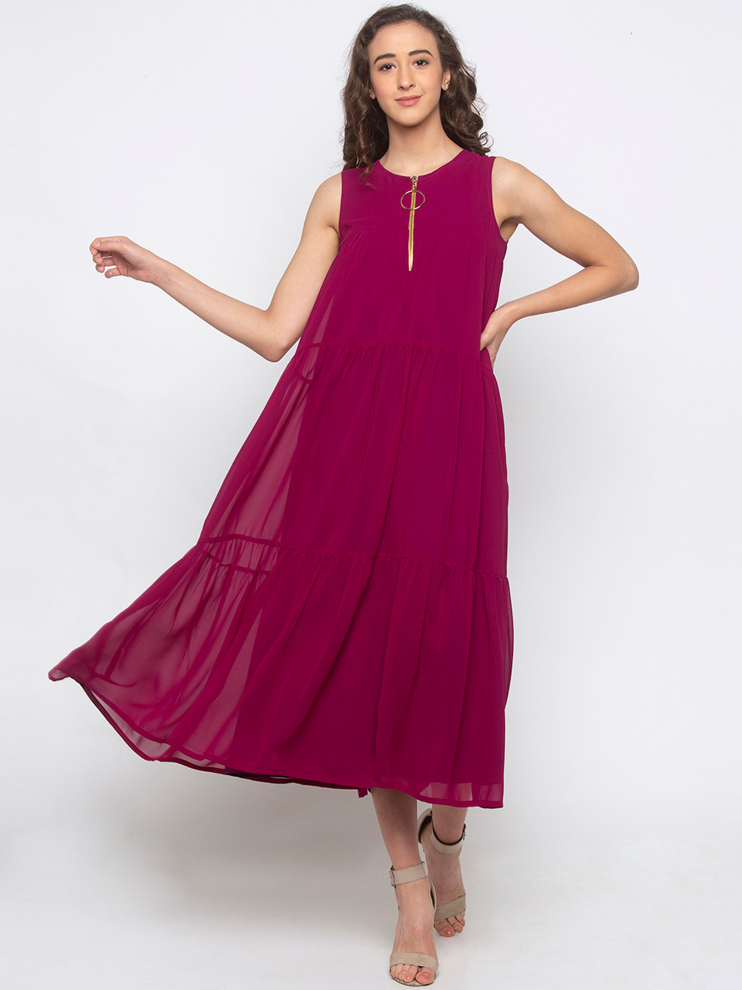 Buy Iti Women Purple Solid Tiered A Line Dress - Dresses for Women ...