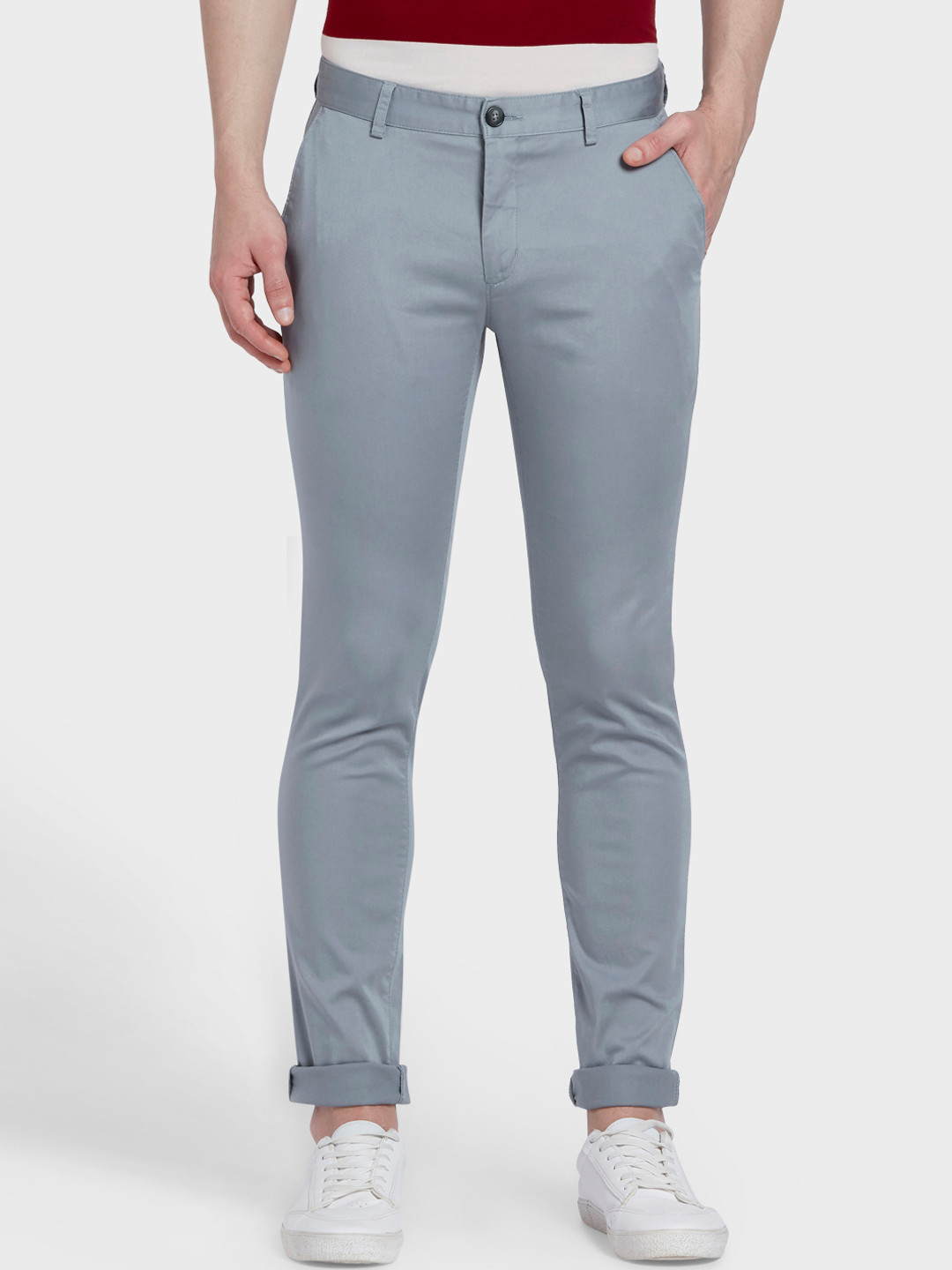Buy ColorPlus Men Grey Regular Fit Solid Regular Trousers - Trousers ...