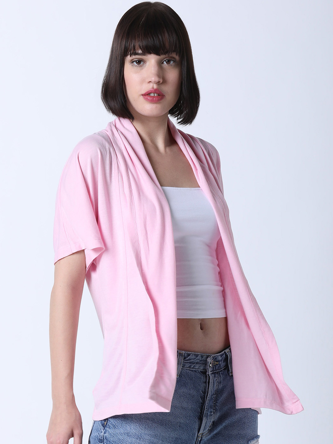 Buy Huetrap Women Pink Solid Open Front Shrug - Shrug for Women ...