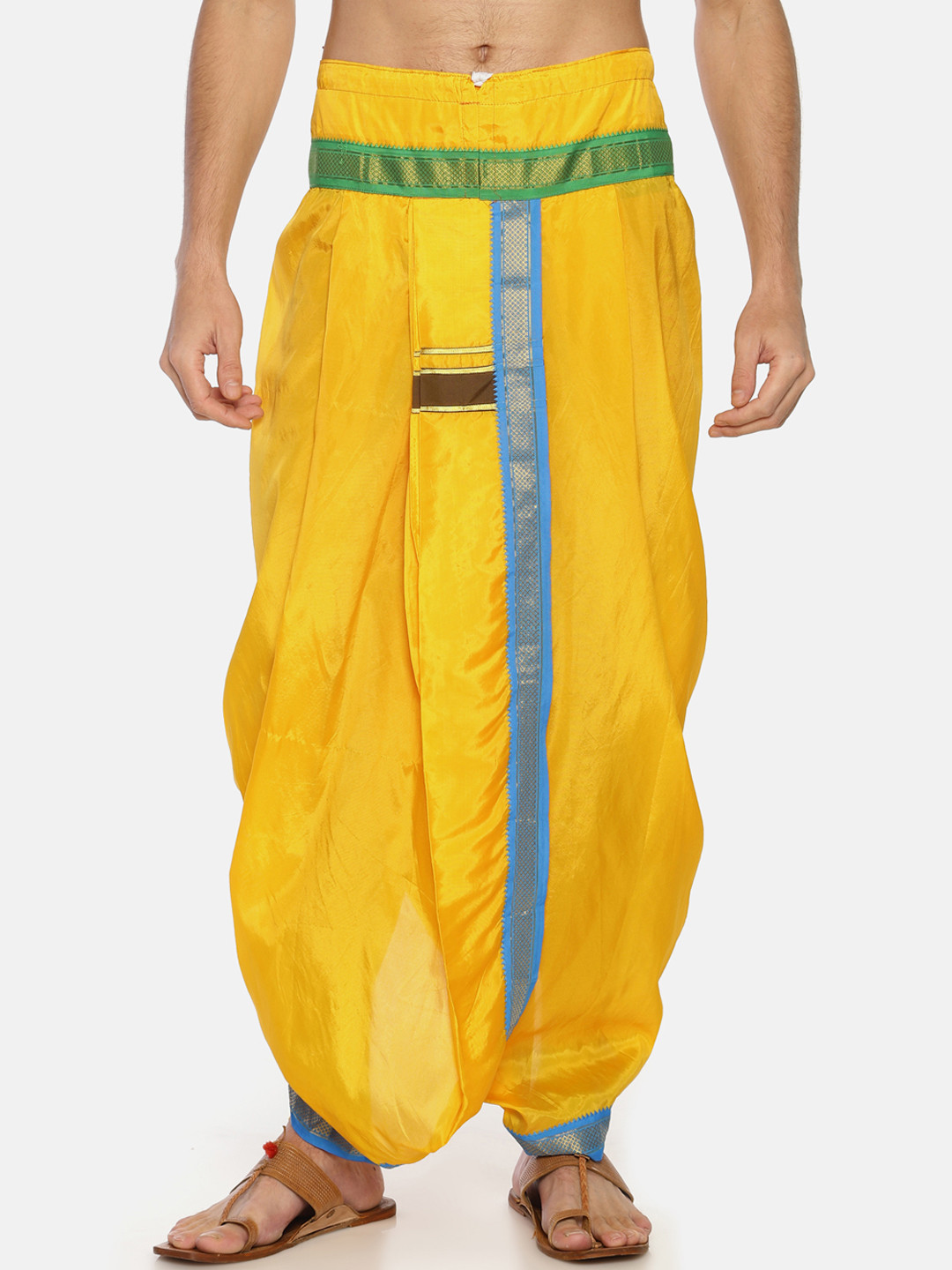 Buy Sethukrishna Men Yellow Solid Double Layer Readymade Dhoti Pant ...