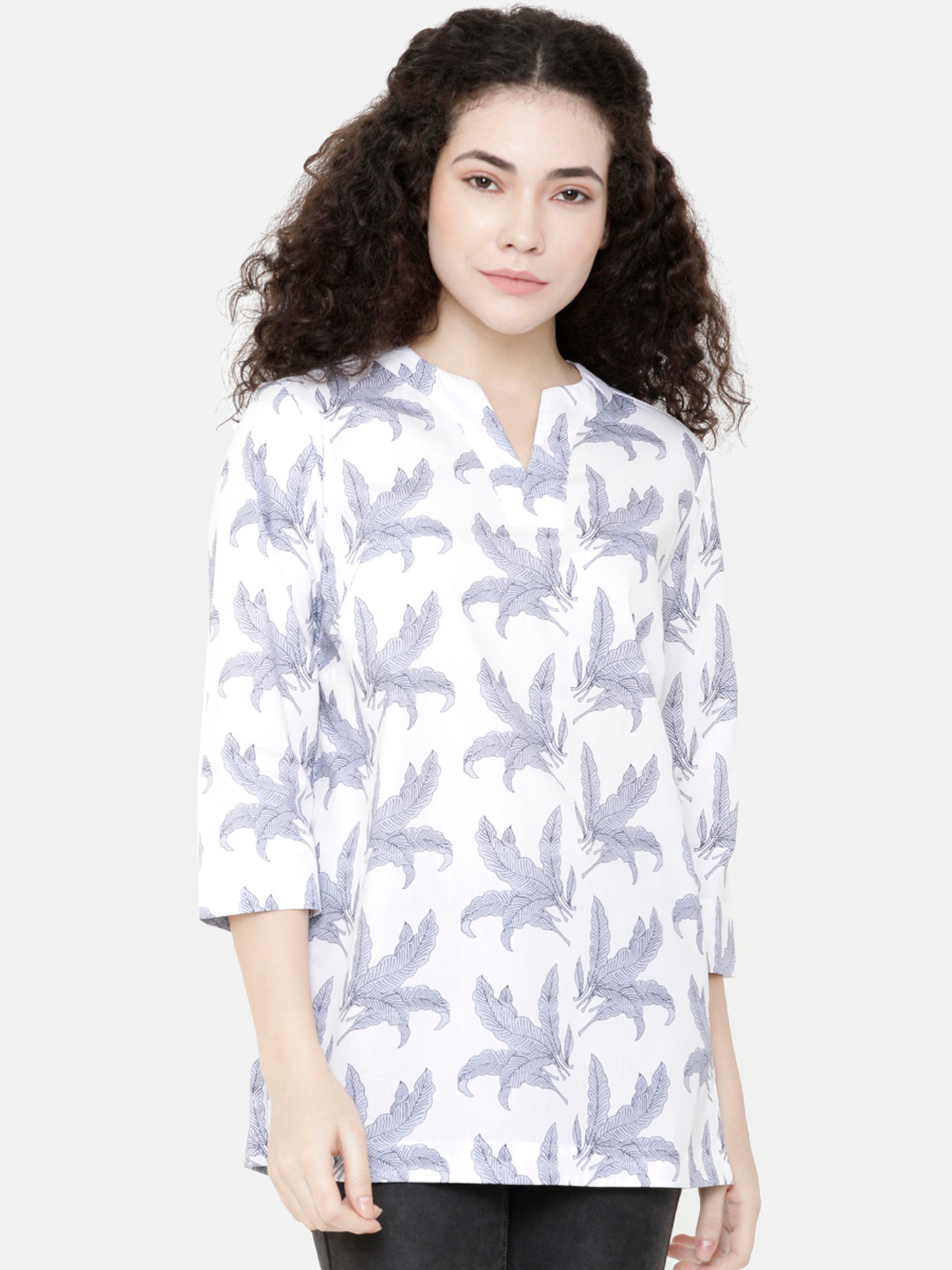 Buy Double Two Women White Printed A Line Pure Cotton Top - Tops for ...