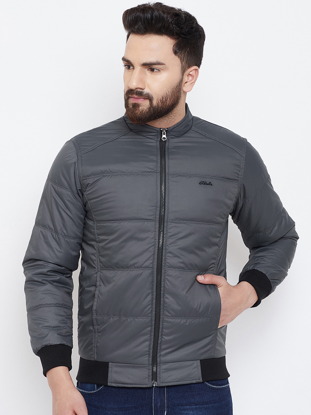 Buy Adobe Men Grey Solid Padded Jacket - Jackets for Men 11171226 | Myntra