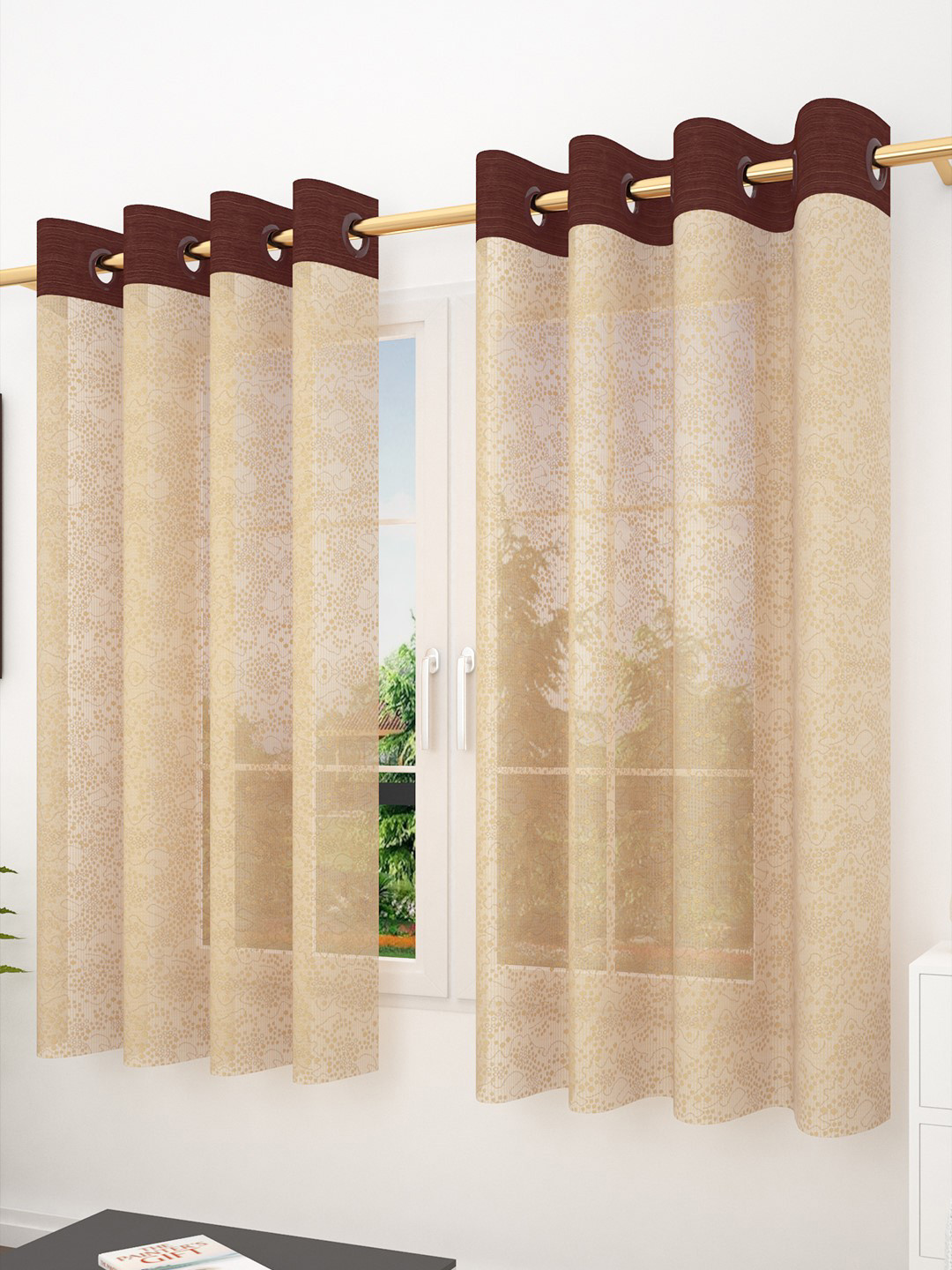 Buy Story@home Brown Set Of 2 Sheer Self Design Window Curtains ...