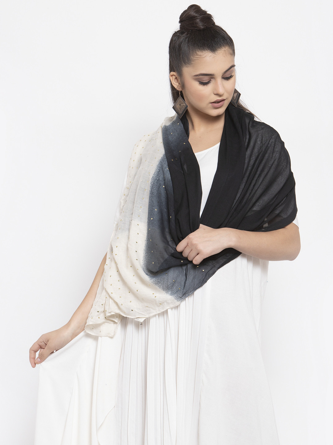 Buy J Style Women Black & White Dyed Stole - Stoles for Women 11169724 ...