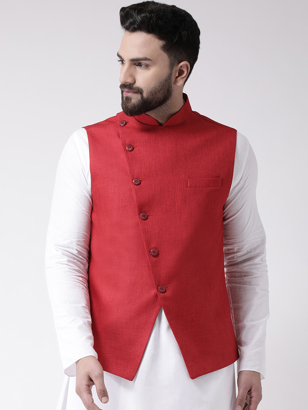 Buy TABARD Men Red Solid Pure Cotton Nehru Jacket - Nehru Jackets for ...