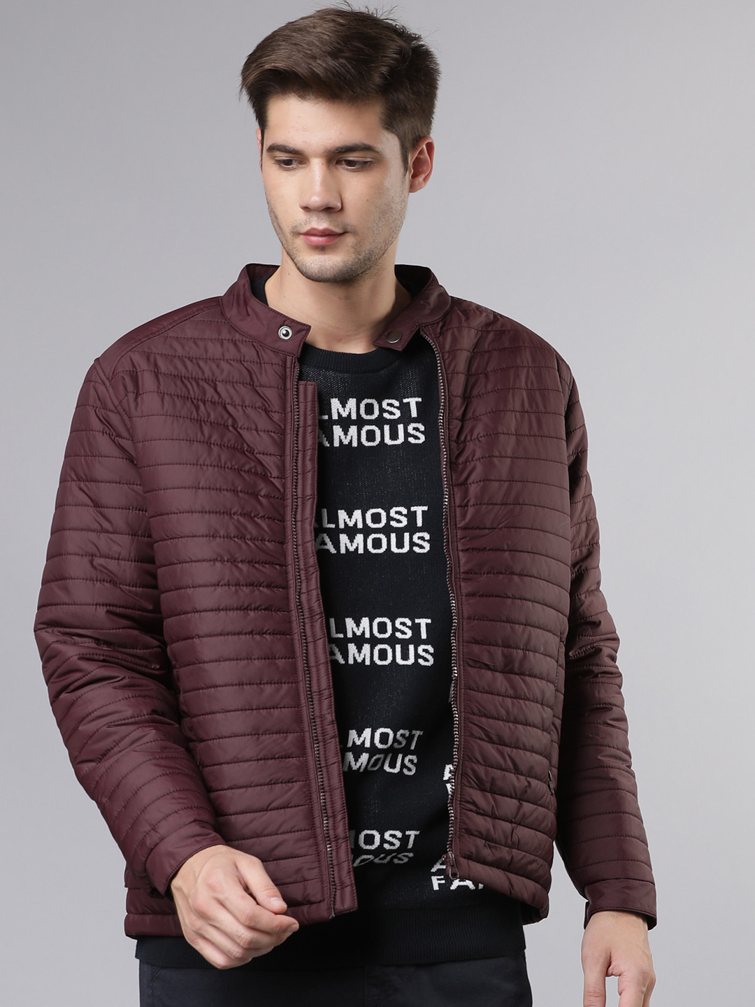 Buy HIGHLANDER Men Burgundy Solid Puffer Jacket - Jackets for Men ...