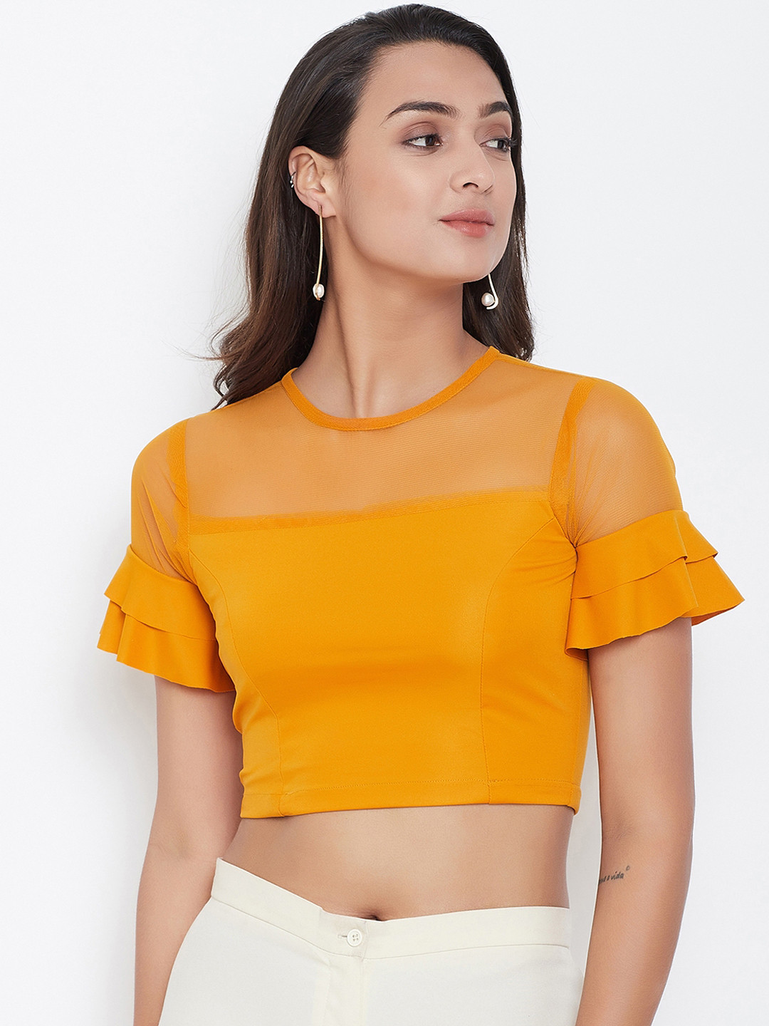 Buy Meee Women Mustard Yellow Solid Crop Top - Tops for Women 11176662 ...