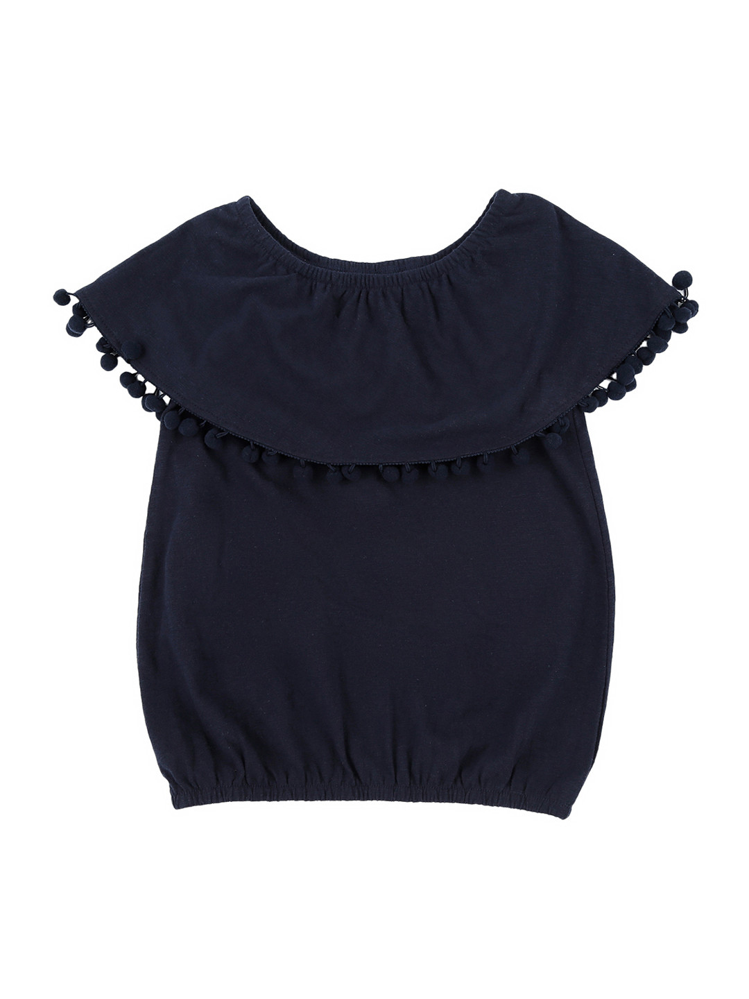 Buy Pantaloons Junior Girls Navy Blue Solid Round Neck Pure Cotton T ...