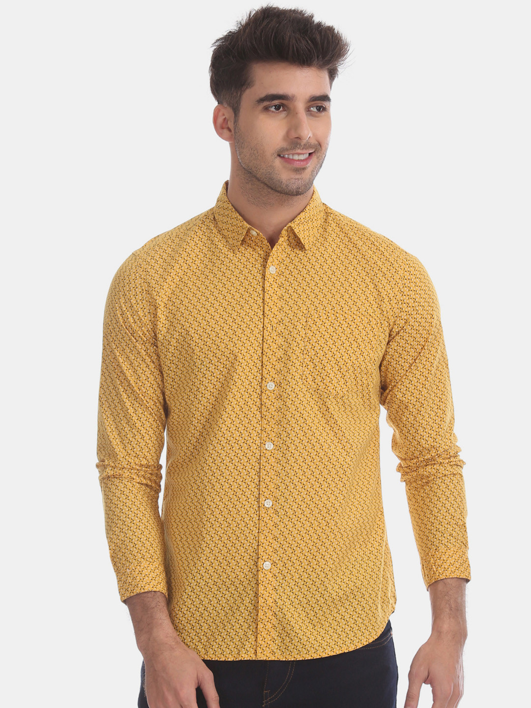 Buy Flying Machine Men Yellow Regular Fit Printed Casual Shirt - Shirts ...
