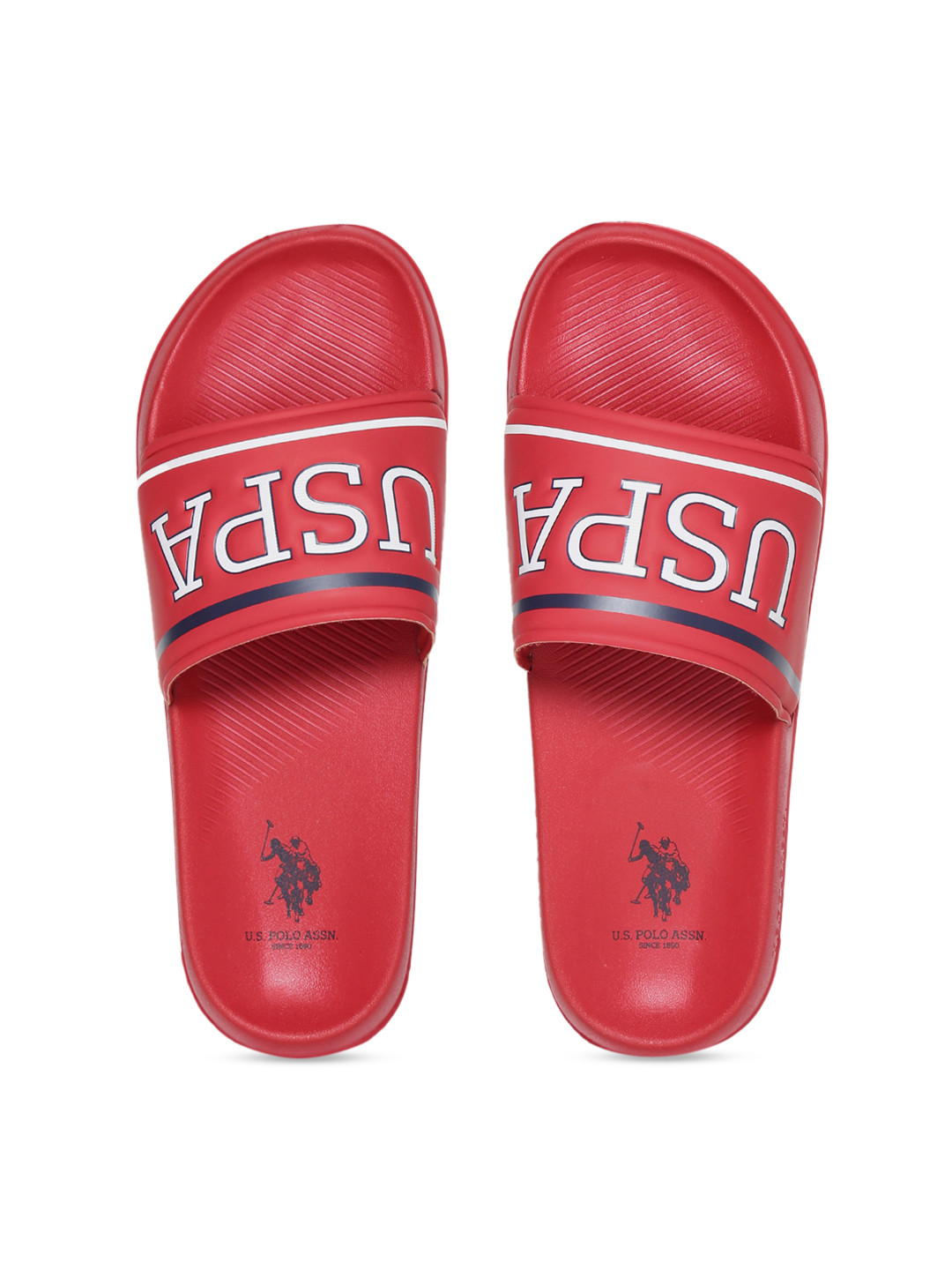 Buy U.S. Polo Assn. Men Red Printed Sliders - Flip Flops for Men ...