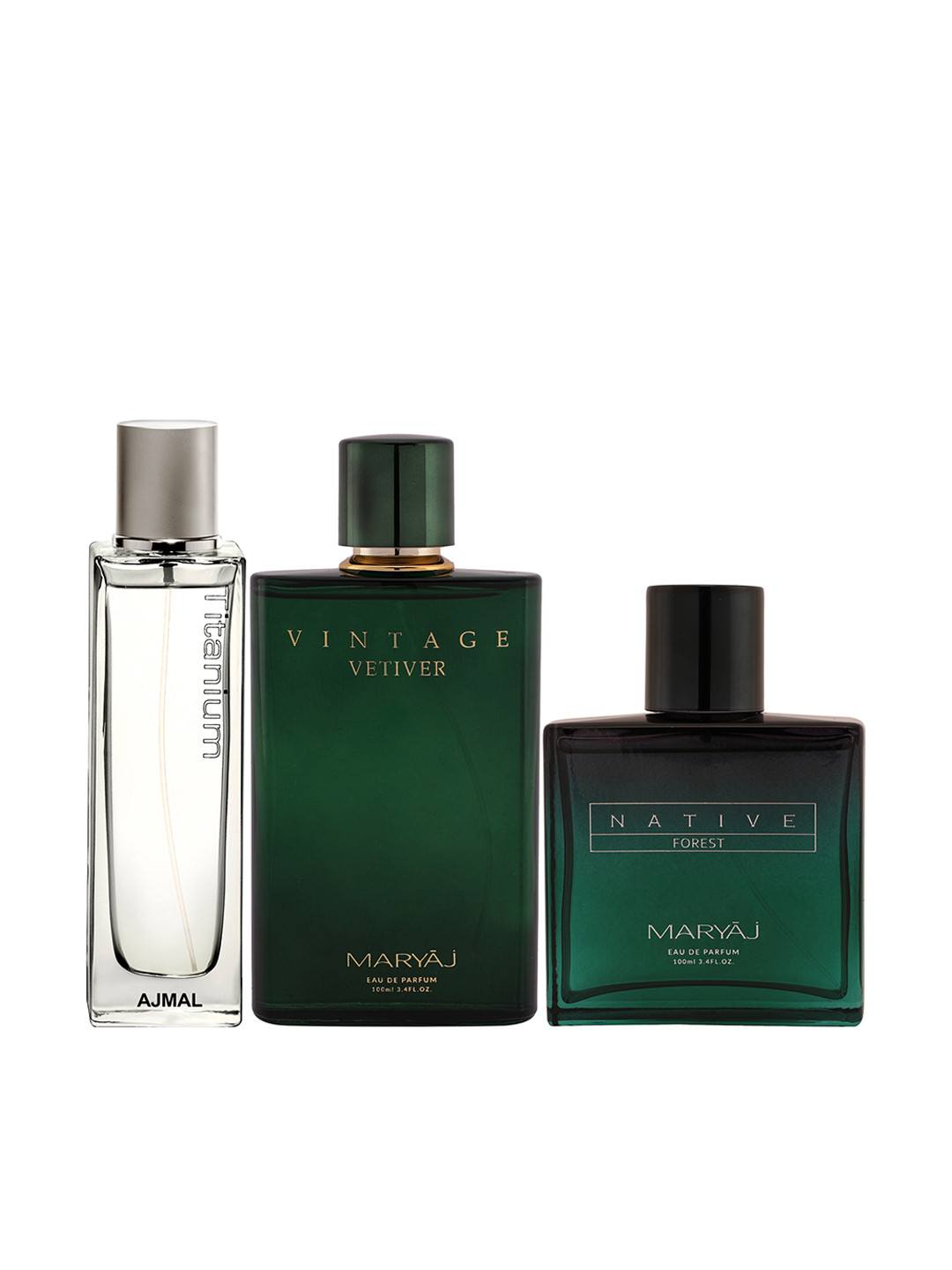 Buy Ajmal Unisex Set Of 3 Titanium Vintage Vetiver & Native Forest EDP ...