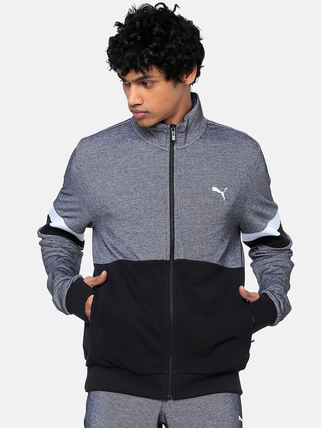 Buy Puma Men Black & Grey Stylized Sweat Colourblocked Sporty Track ...