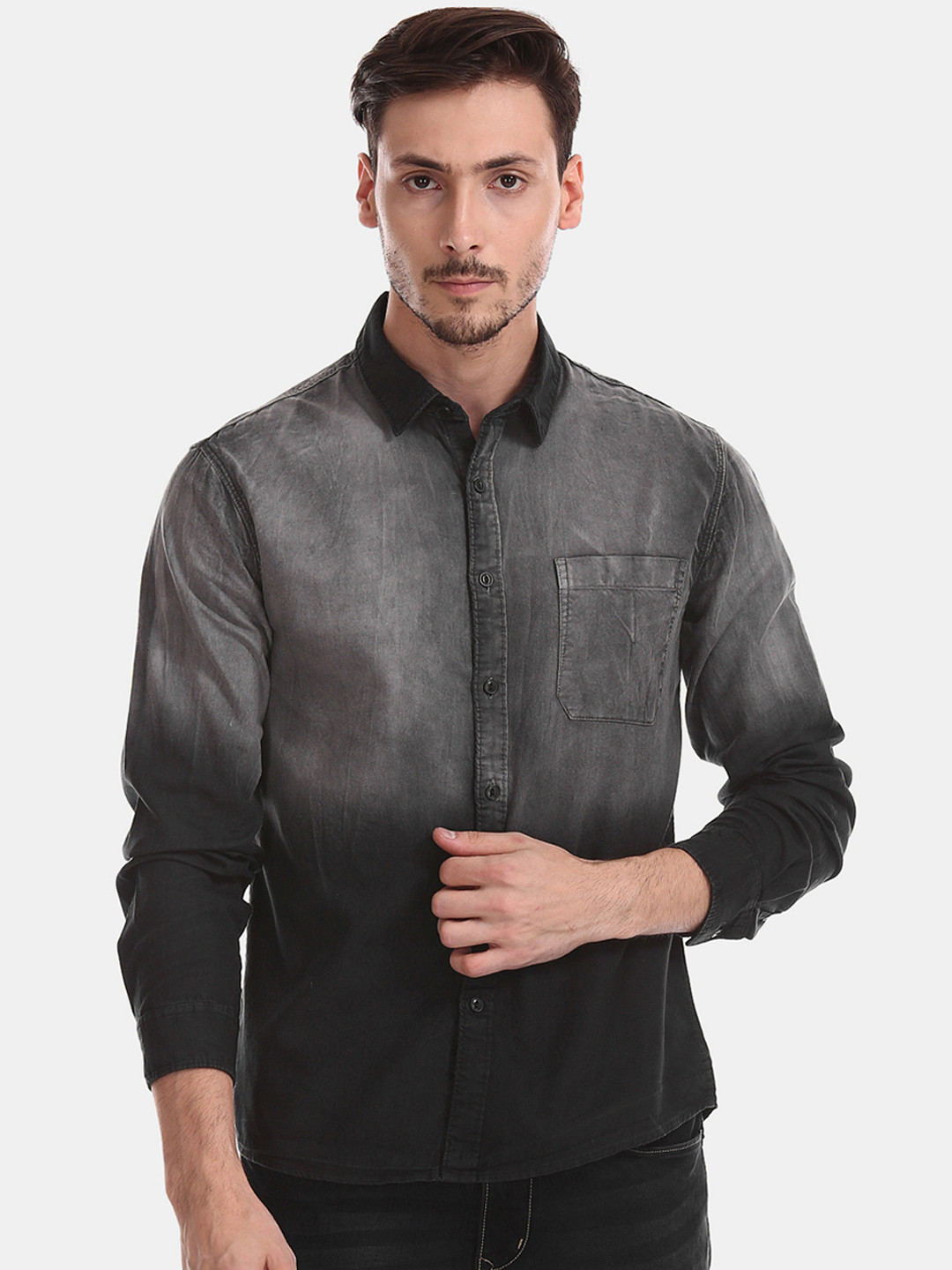 Buy Colt Men Black & Grey Regular Fit Faded Casual Shirt - Shirts for ...