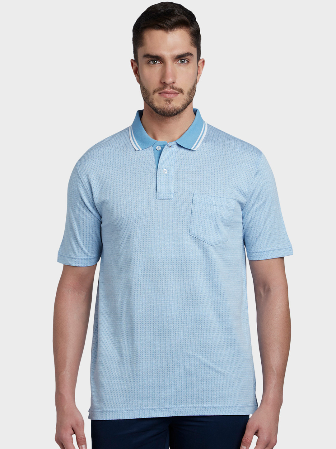 Buy ColorPlus Men Blue Self Design Polo Collar T Shirt - Tshirts for ...