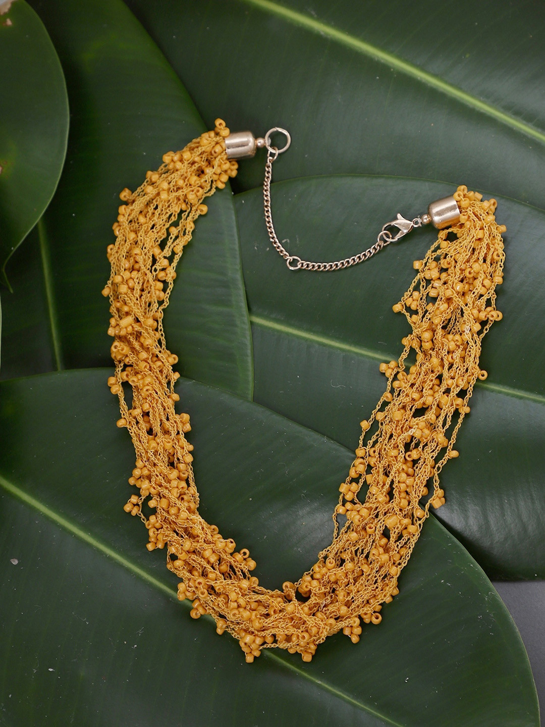 Buy Crunchy Fashion Gold Toned & Mustard Yellow Pearl Long Necklace ...