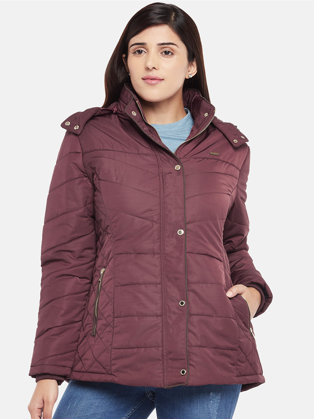 Buy Kosha Women Burgundy Solid Lightweight Fleece Lined Padded Jacket ...