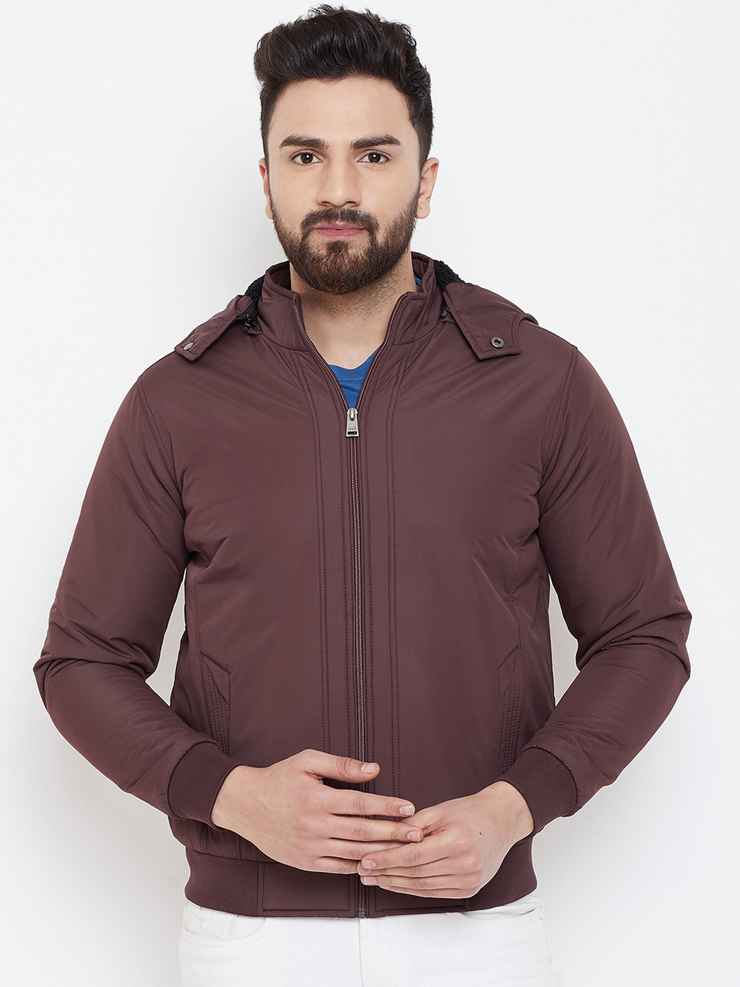 Buy Spirit Men Burgundy Solid Bomber - Jackets for Men 11224614 | Myntra