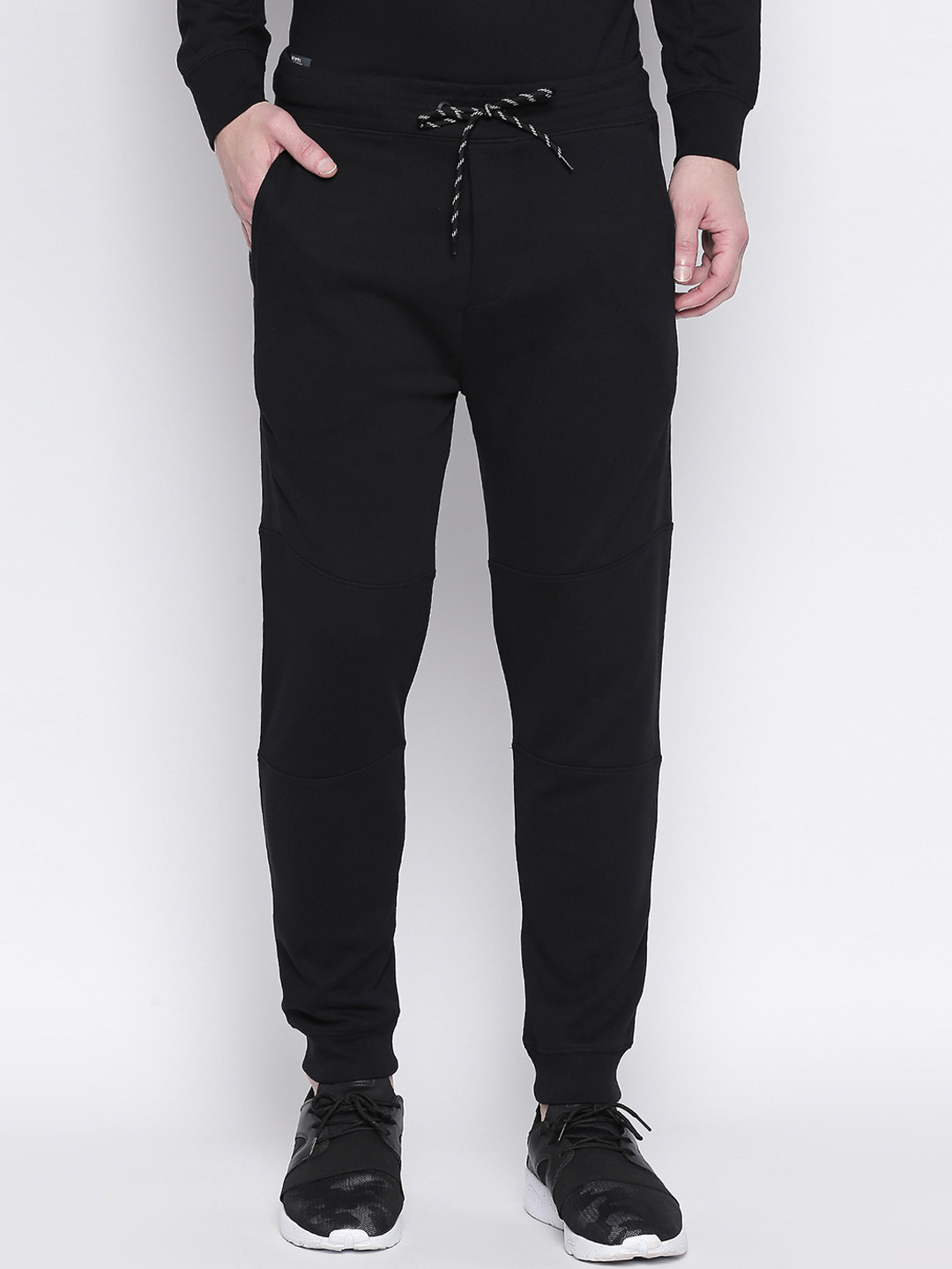 Buy Mufti Men Black Solid Slim Fit Joggers - Track Pants for Men ...