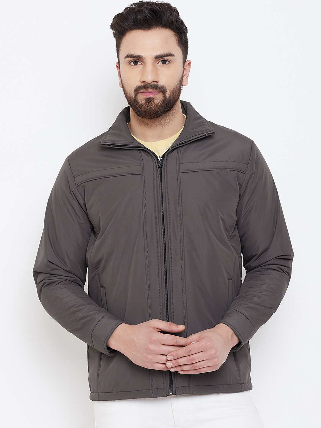 Buy Spirit Men Grey Solid Padded Jacket - Jackets for Men 11224612 | Myntra