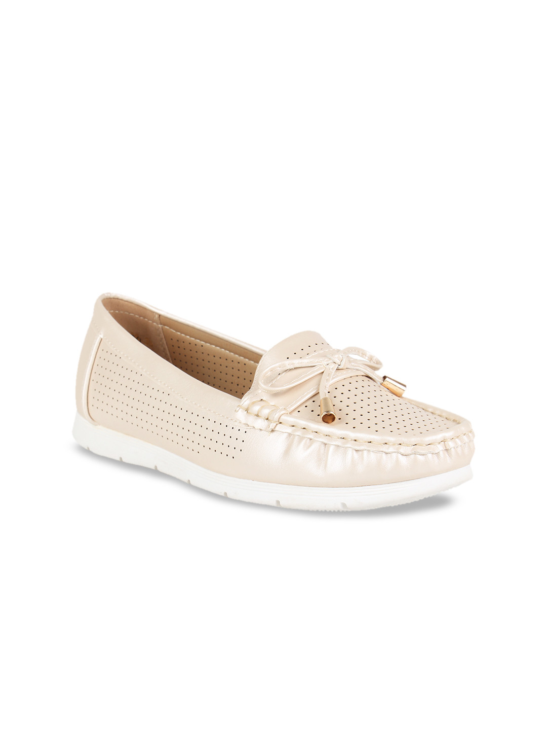 Buy Addons Women Cream Coloured Perforated Loafers - Casual Shoes for ...