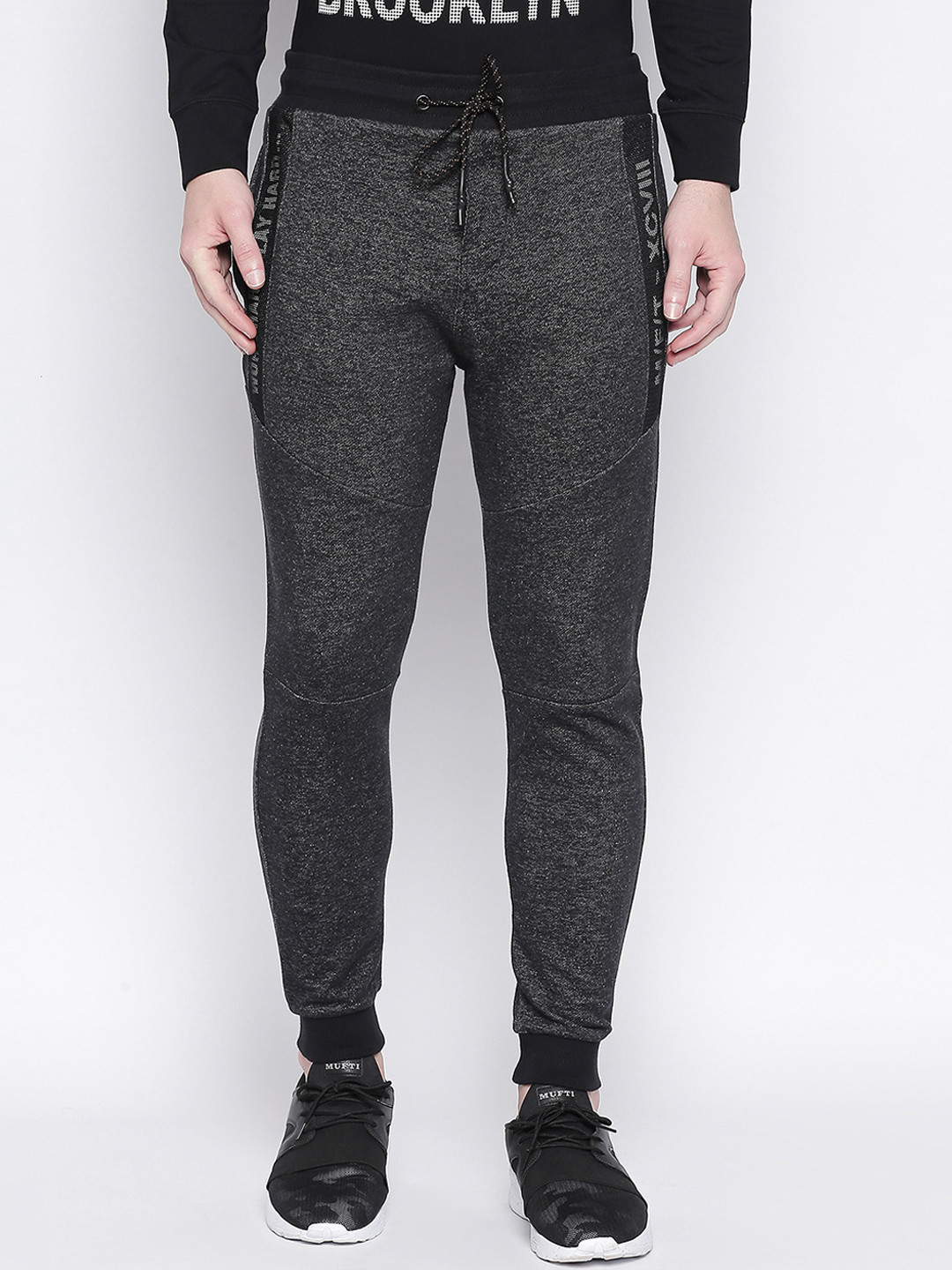 Buy Mufti Men Black Solid Slim Fit Joggers - Track Pants for Men ...