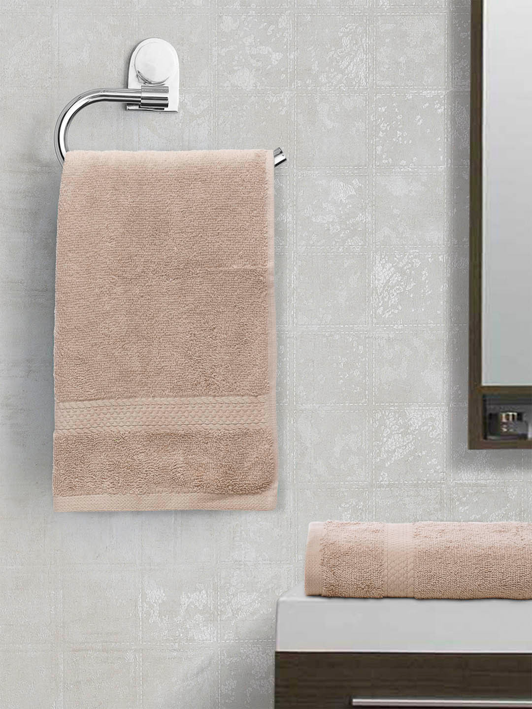 Buy SPACES Set Of 2 Beige Solid 500GSM Cotton Hand Towel - Hand Towels ...