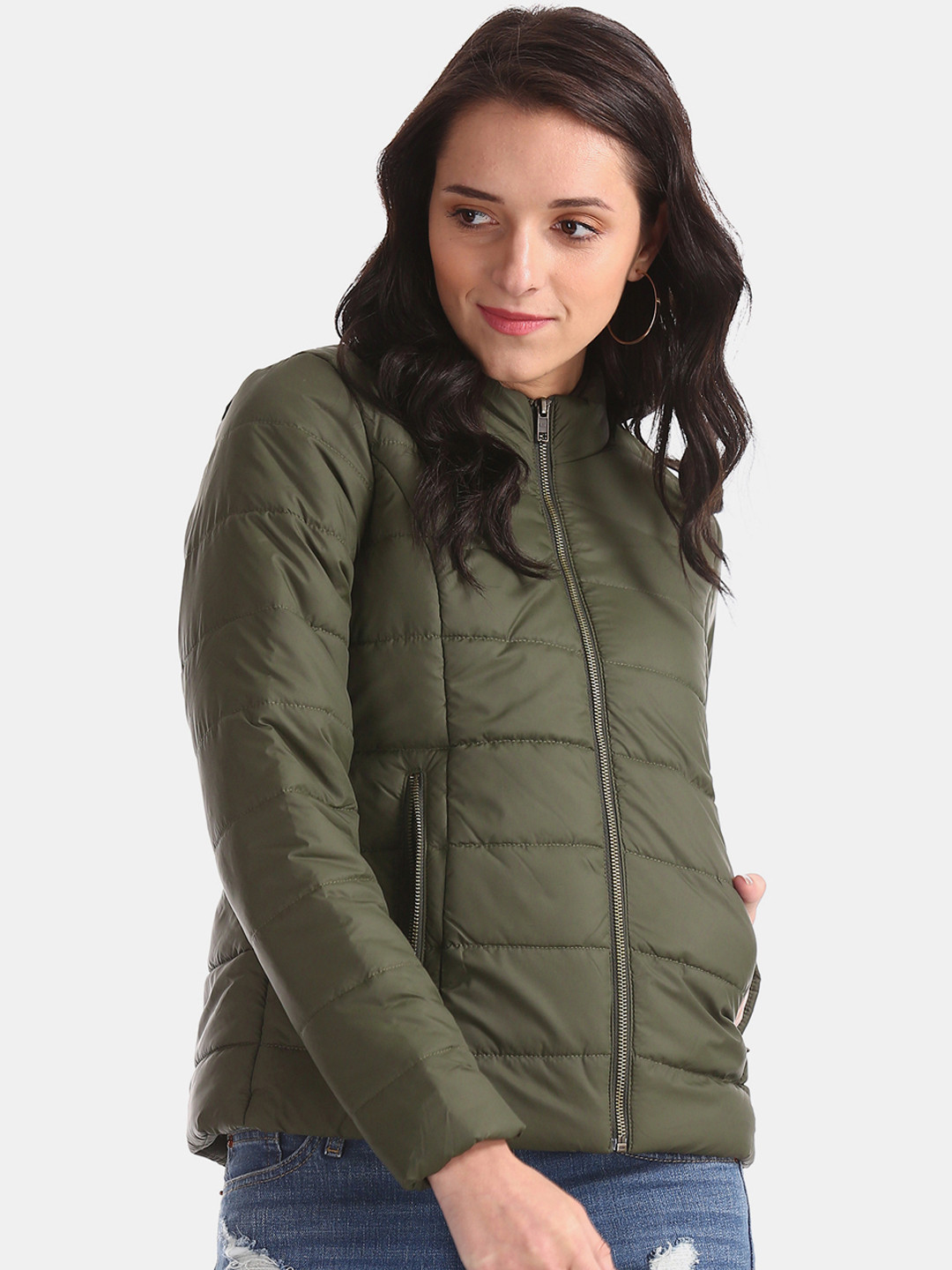 Buy Cherokee Women Olive Green Solid Quilted Jacket - Jackets for Women ...