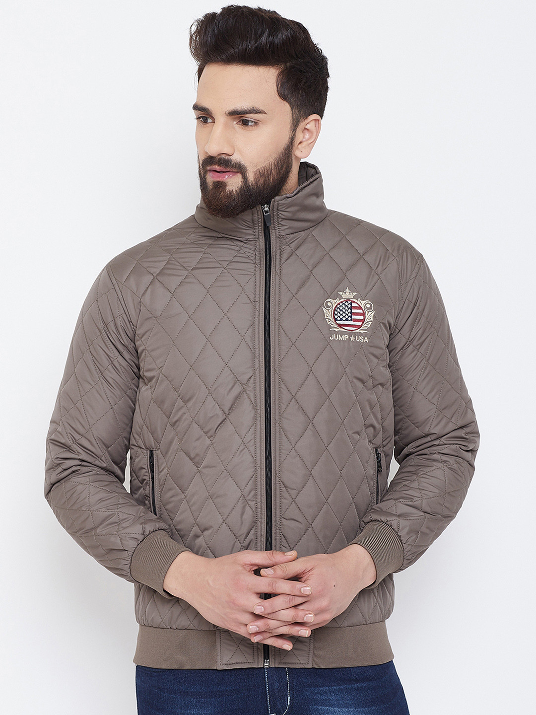 Buy JUMP USA Men Brown Solid Lightweight Quilted Jacket - Jackets for ...