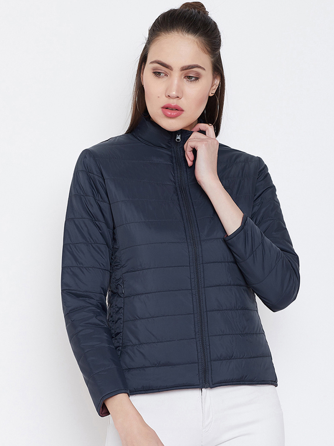 Buy METTLE Women Navy Blue Solid Puffer Jacket - Jackets for Women 11246926 | Myntra