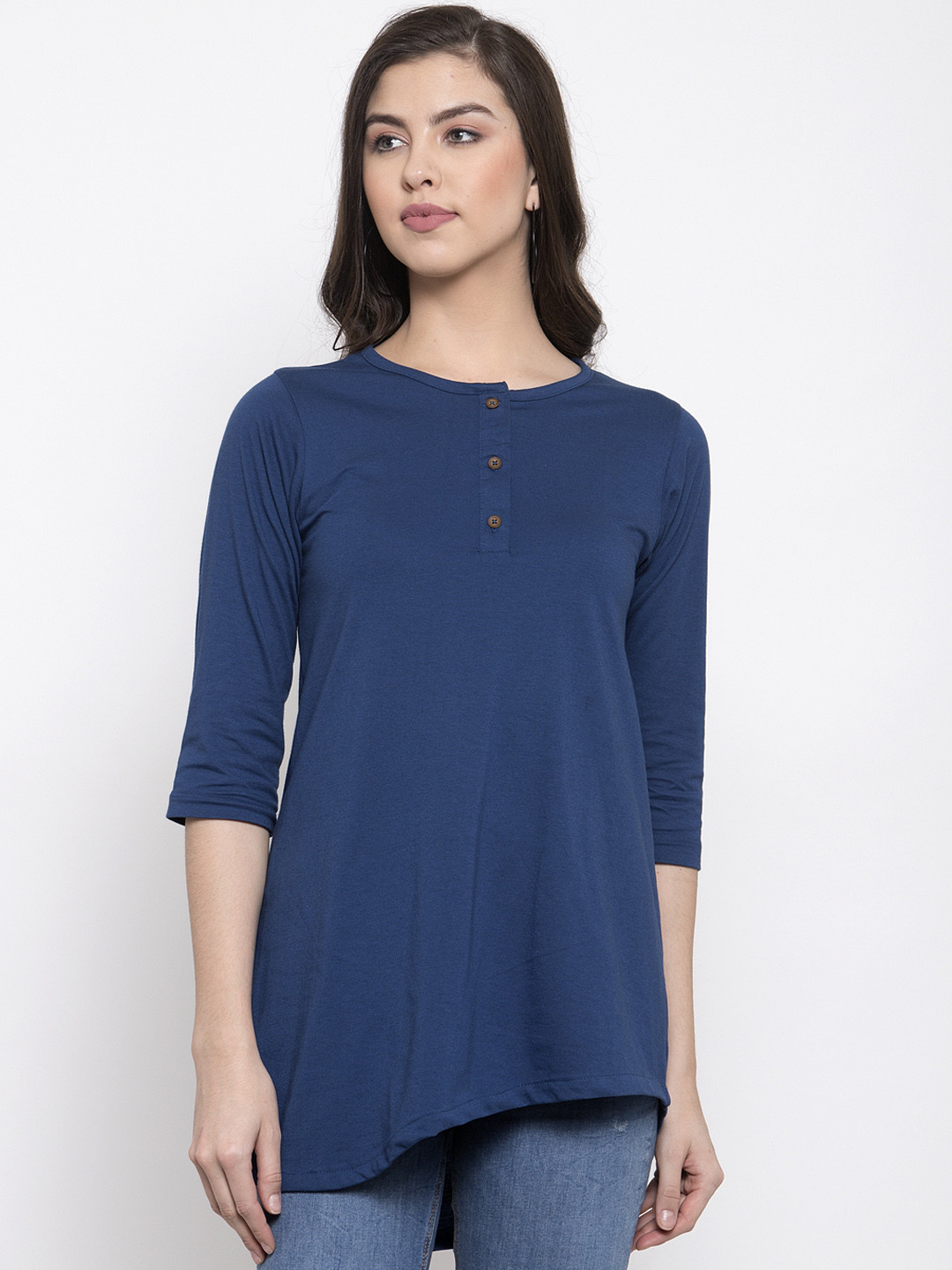 Buy Kalt Women Navy Blue Solid Asymmetric Tunic - Tunics for Women ...