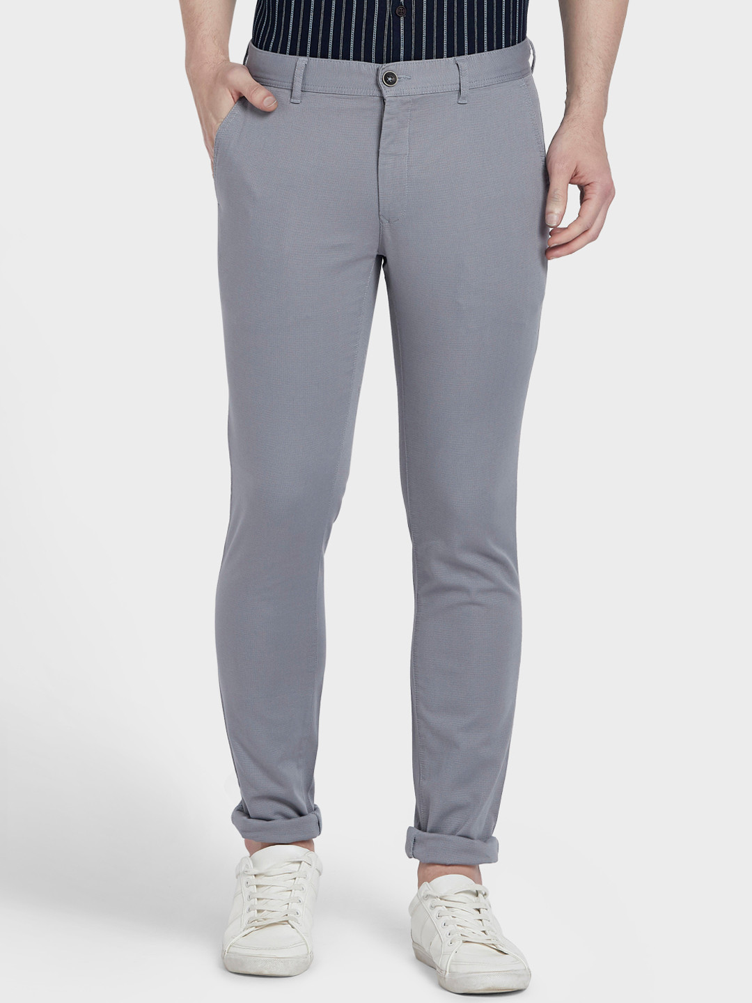 Buy ColorPlus Men Grey Regular Fit Solid Regular Trousers - Trousers ...