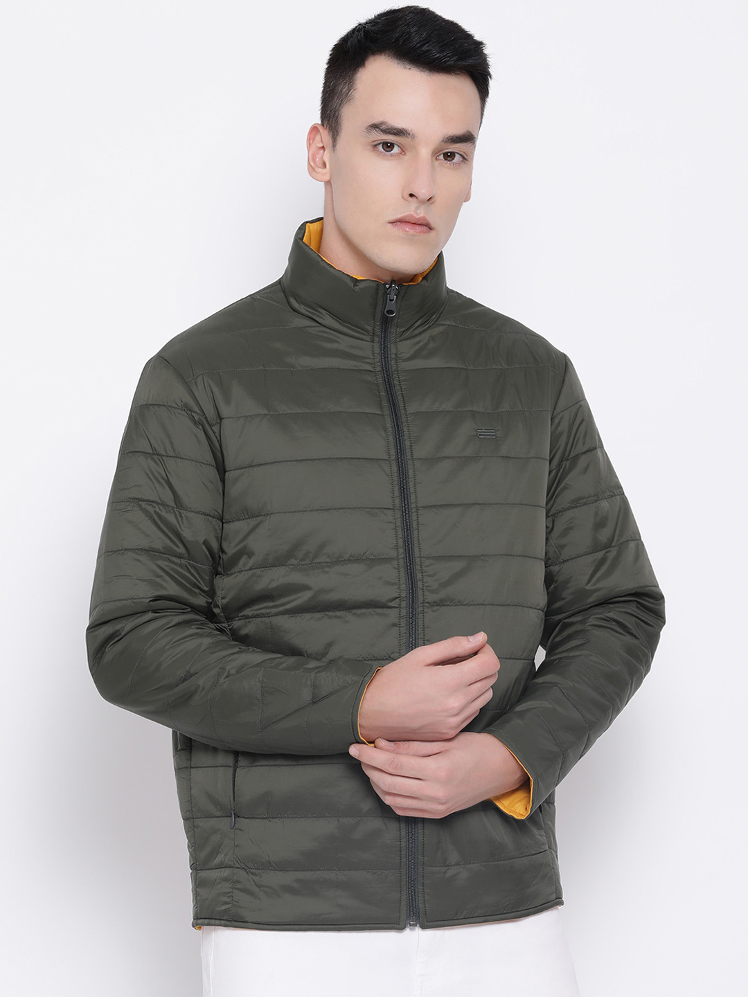 Buy METTLE Men Olive Green Solid Puffer Jacket - Jackets for Men 11117026 | Myntra