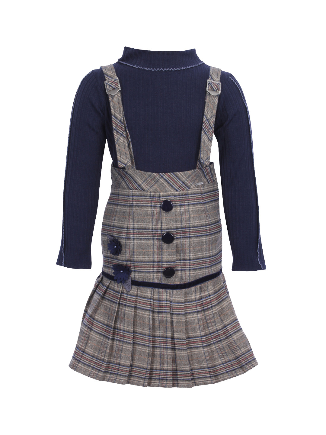 Buy CUTECUMBER Girls Navy Blue Checked Pinafore Dress With Top ...