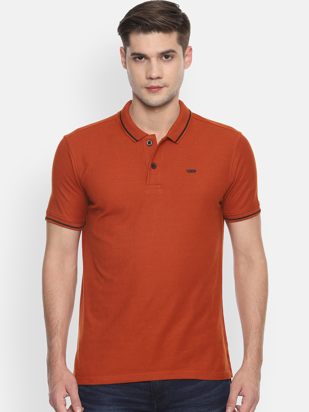 Buy People Men Rust Orange Solid Polo Collar T Shirt - Tshirts for Men ...