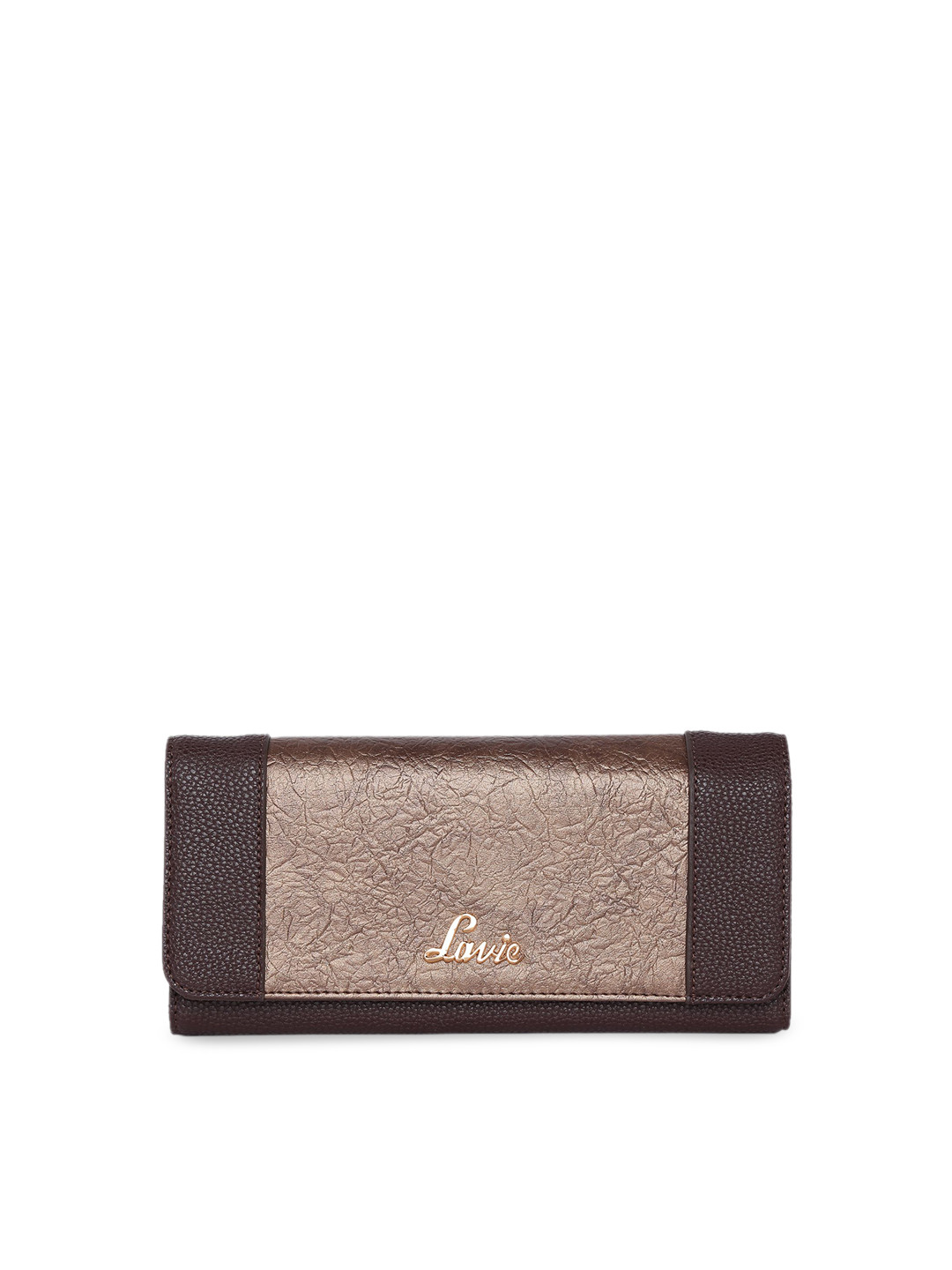Buy Lavie Women Brown & Bronze Toned Textured Three Fold Wallet ...