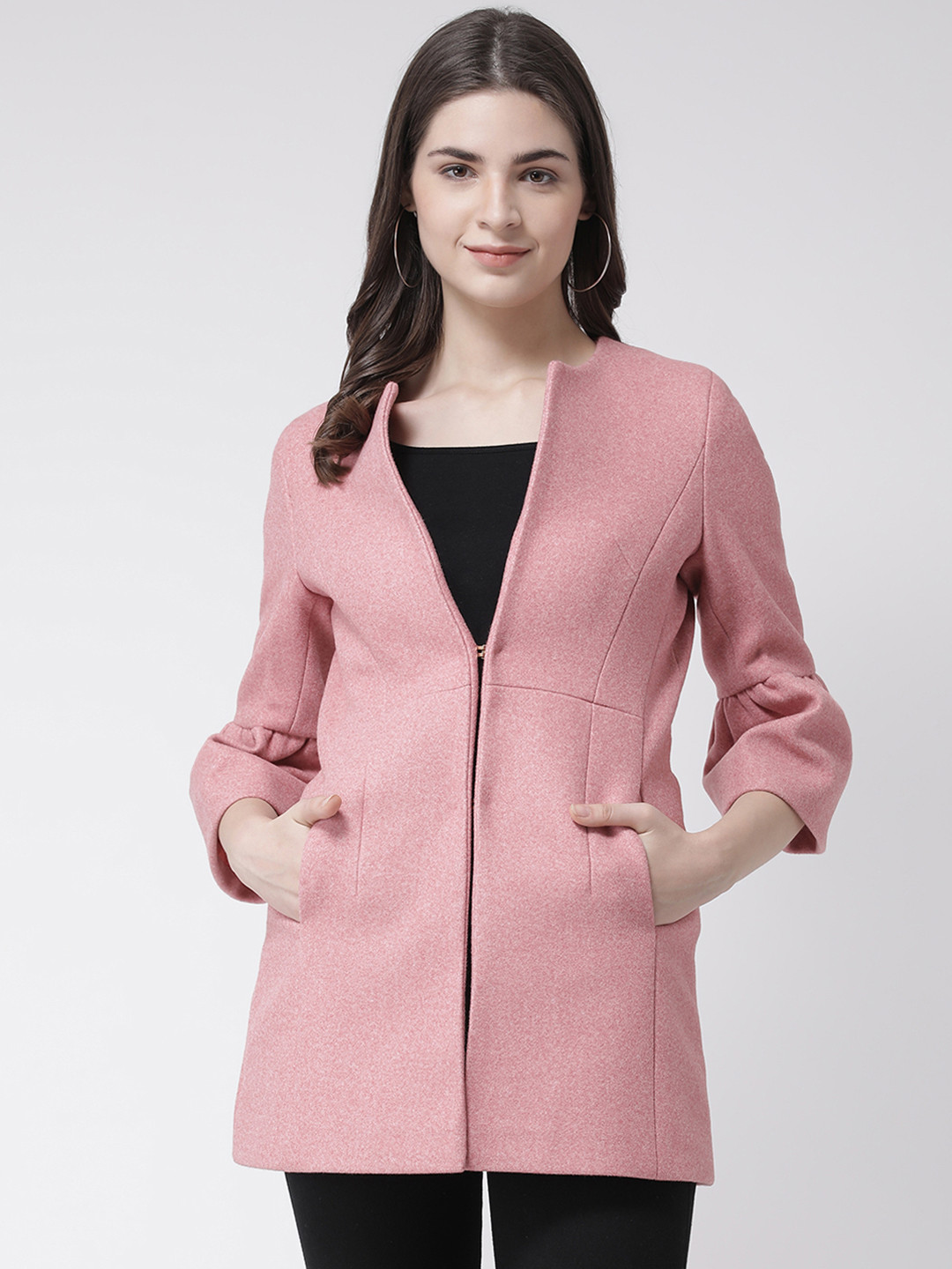Buy Club York Women Pink Self Design Single Breasted Overcoat - Coats ...