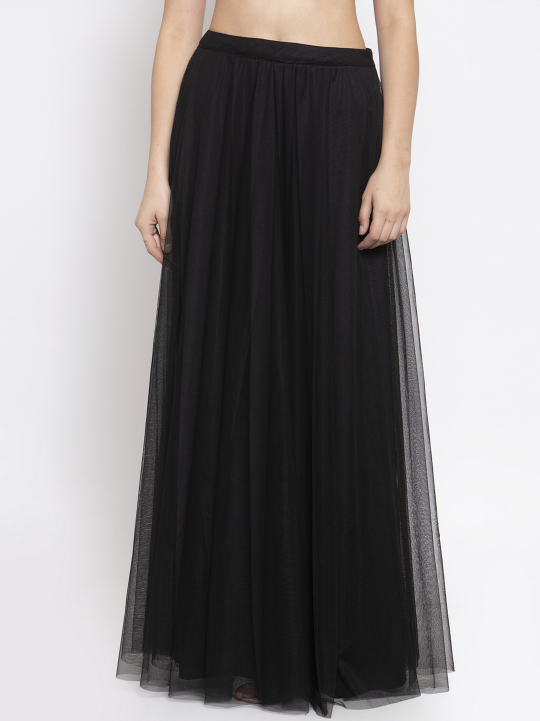 Buy Just Wow Women Black Solid Soft Net Fit & Flared Party Wear Maxi ...