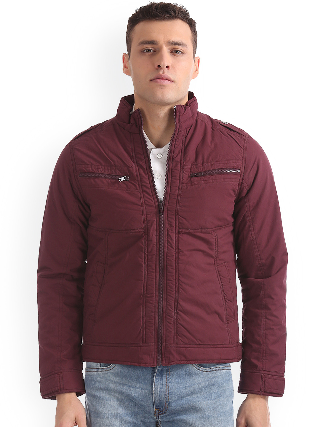 Buy Flying Machine Men Red Solid Padded Jacket - Jackets for Men ...