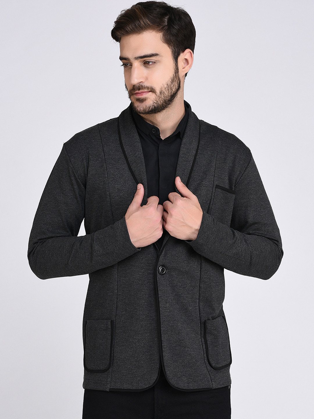 Buy Rigo Men Charcoal Grey Solid Single Breasted Blazer - Blazers for ...