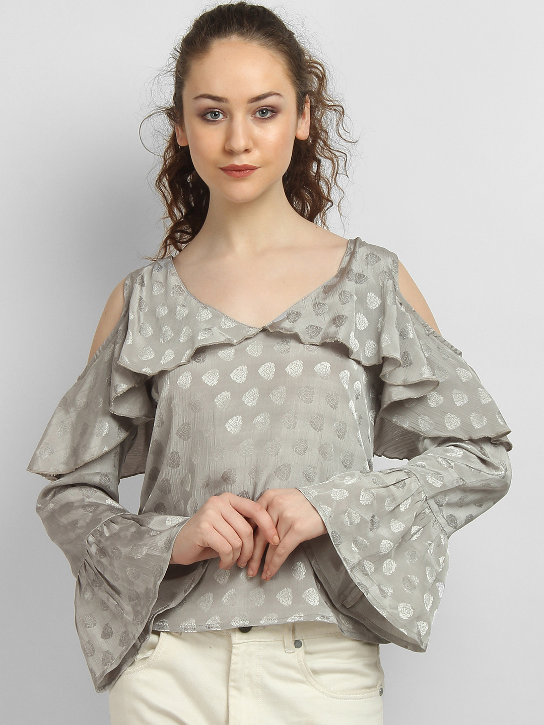 Buy LA LOFT Women Grey Self Design A Line Top - Tops for Women 8794451 ...