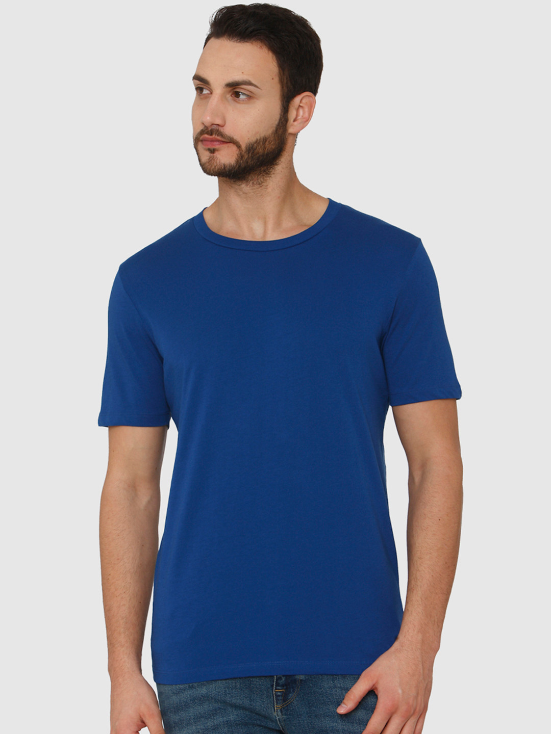 Buy SELECTED Men Blue Solid Round Neck T Shirt - Tshirts for Men ...
