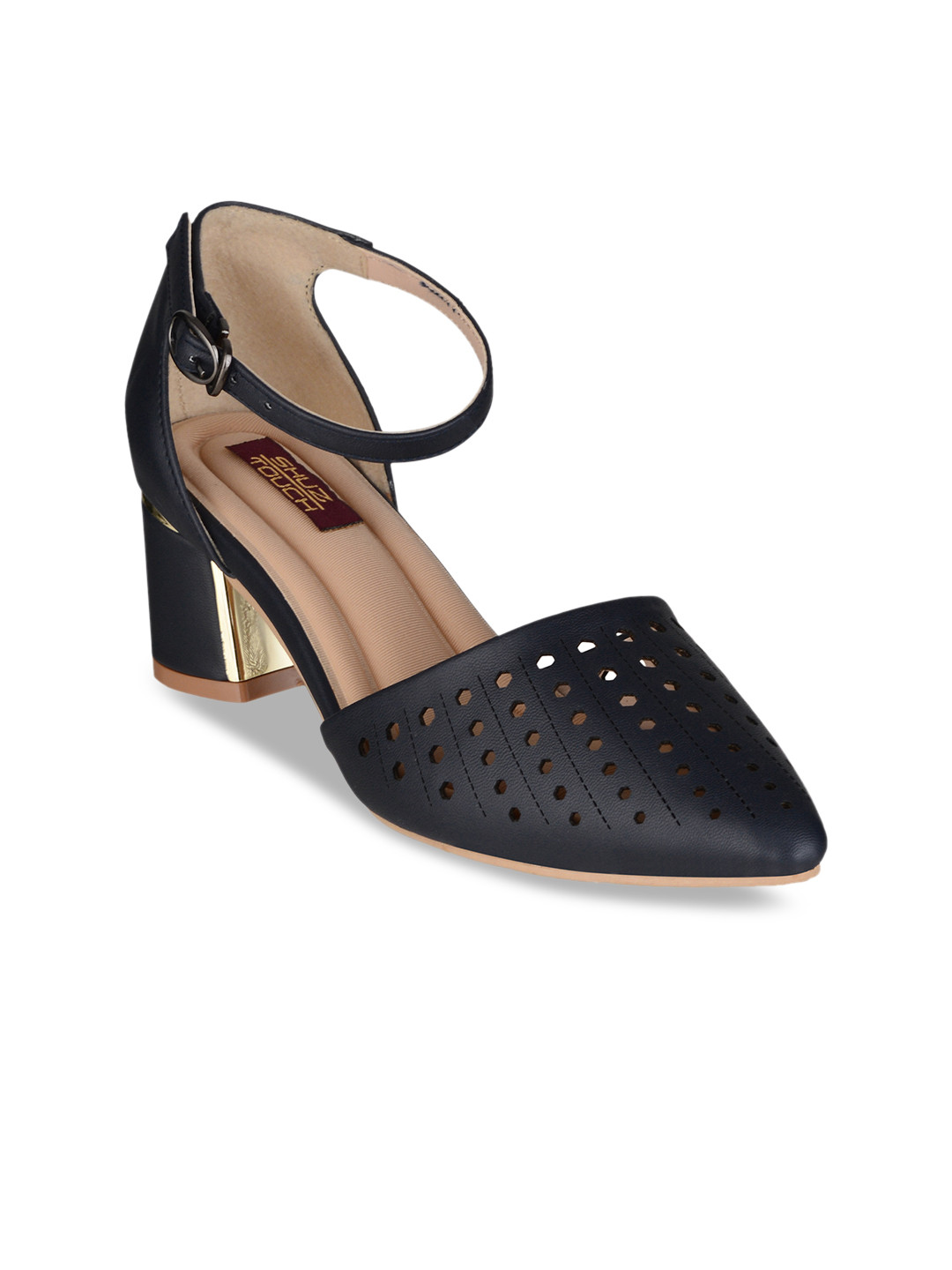 Buy Shuz Touch Women Navy Blue Solid Sandals Heels For Women 8812781