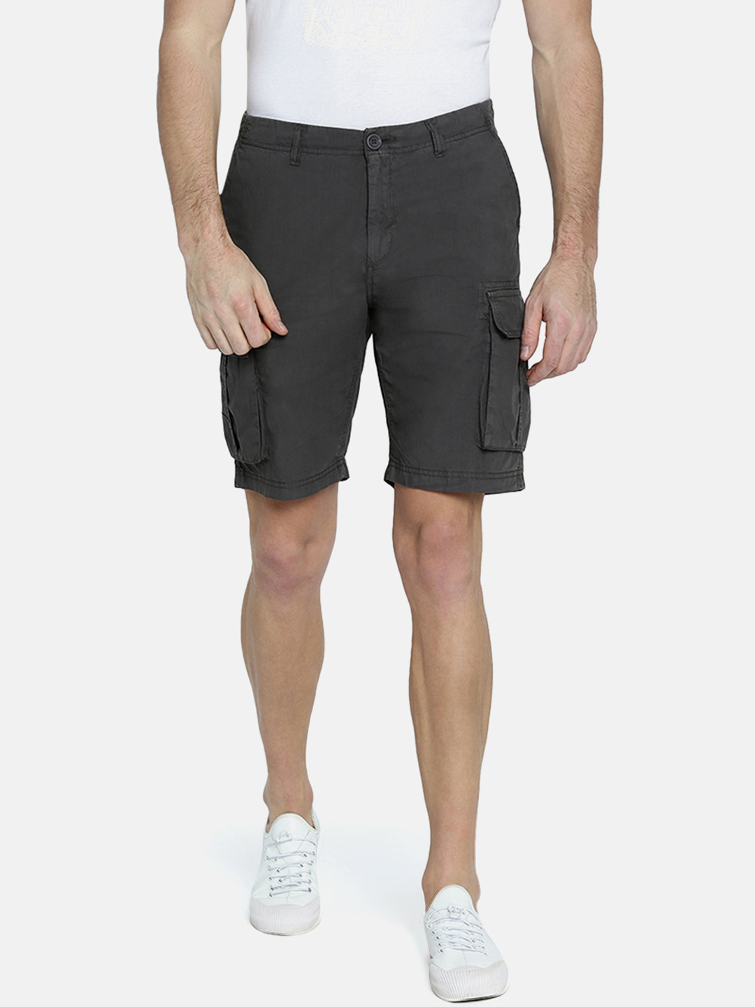 Buy Breakbounce Men Grey Solid Slim Fit Cargo Shorts - Shorts for Men ...