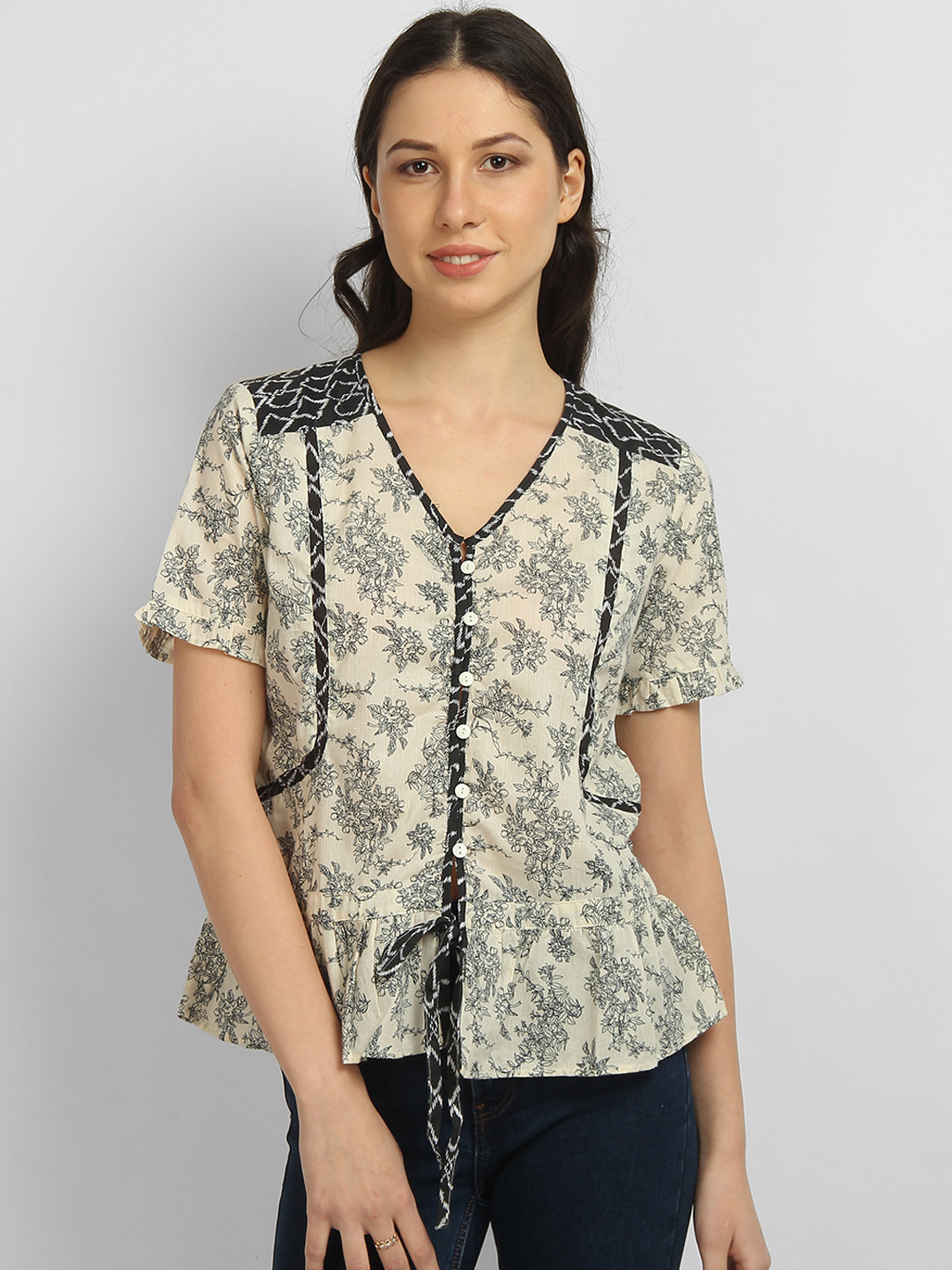Buy LA LOFT Women Black Printed A Line Top - Tops for Women 8826463 ...
