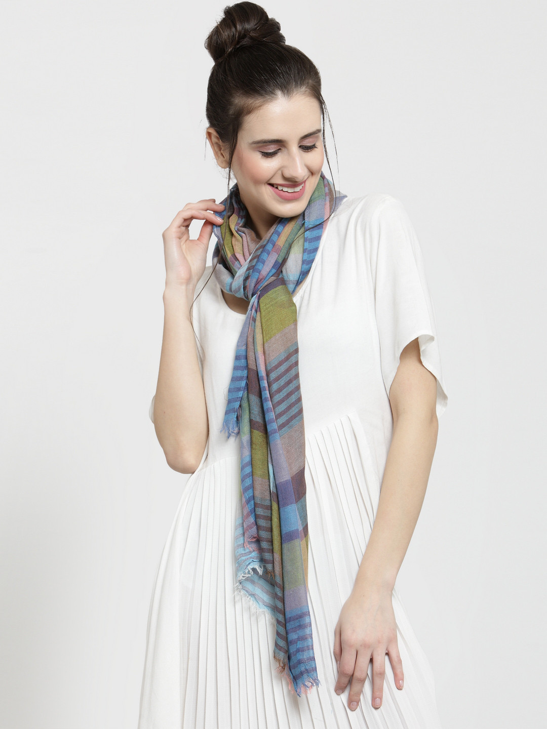Buy J Style Women Blue & Black Striped Stole - Stoles for Women 8786457 ...